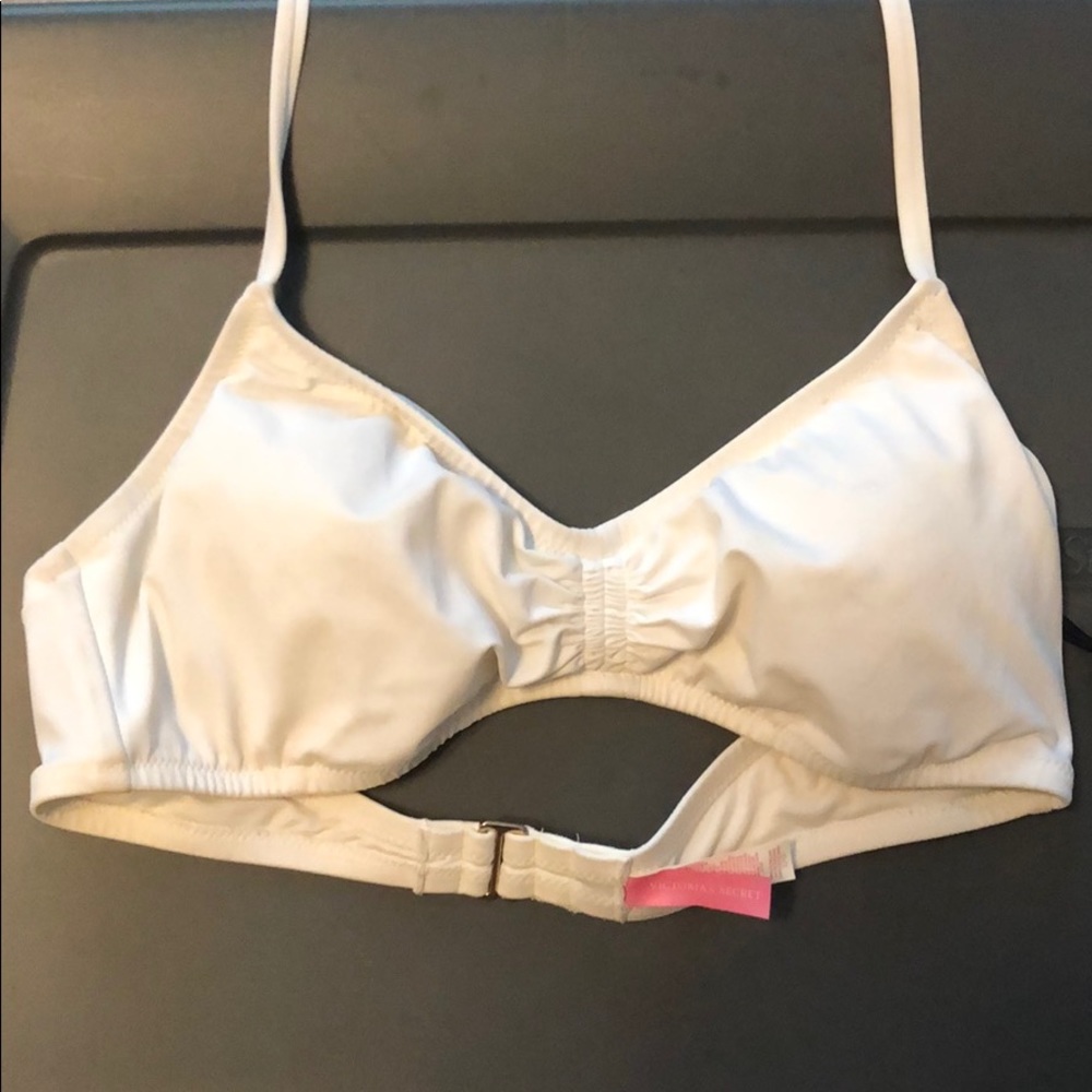 White Victoria Secret Scrunch-Front Swim Top - Gem